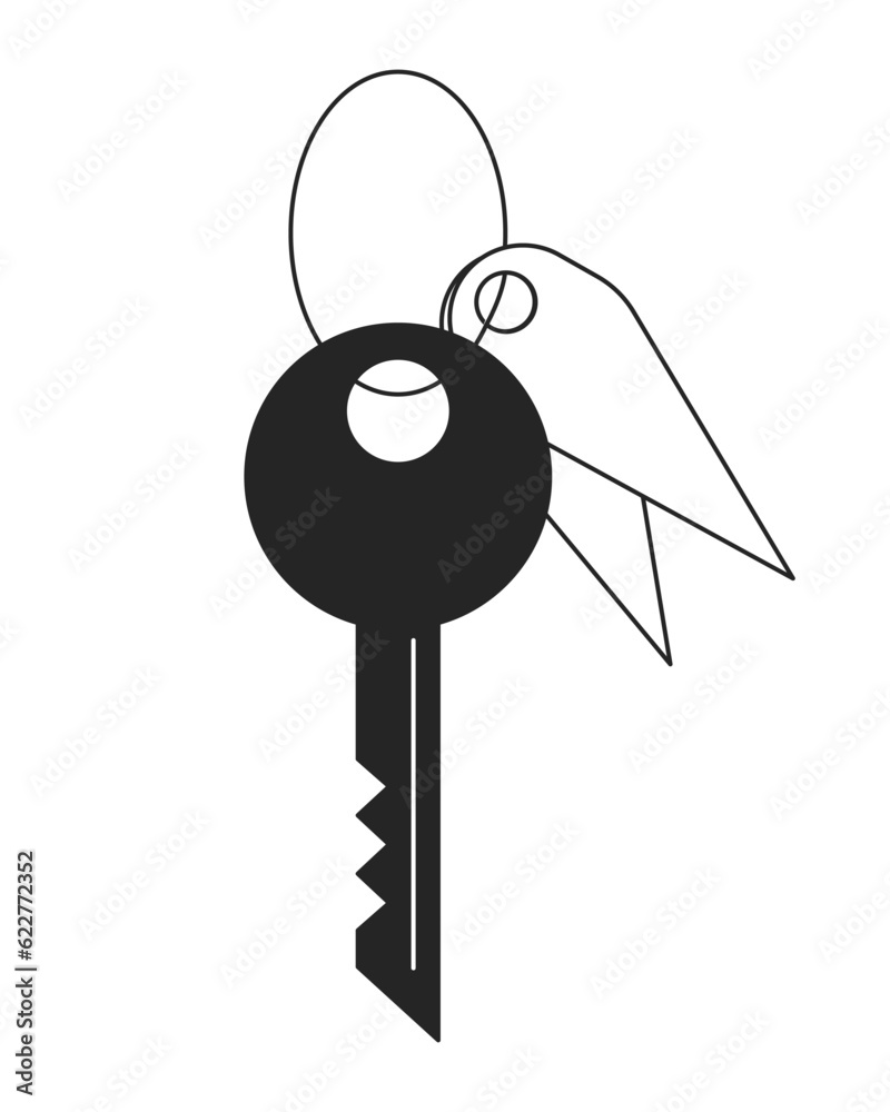 Hotel room key flat monochrome isolated vector object. Motel key ...