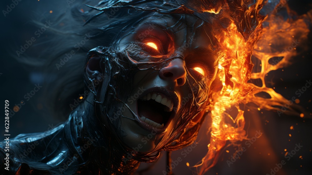 Angry demon yelling. Angry creature from hell with a growl, screaming ...