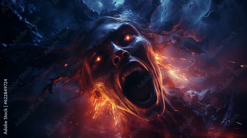 Illustration Stock Angry demon yelling. Angry creature from hell with a ...