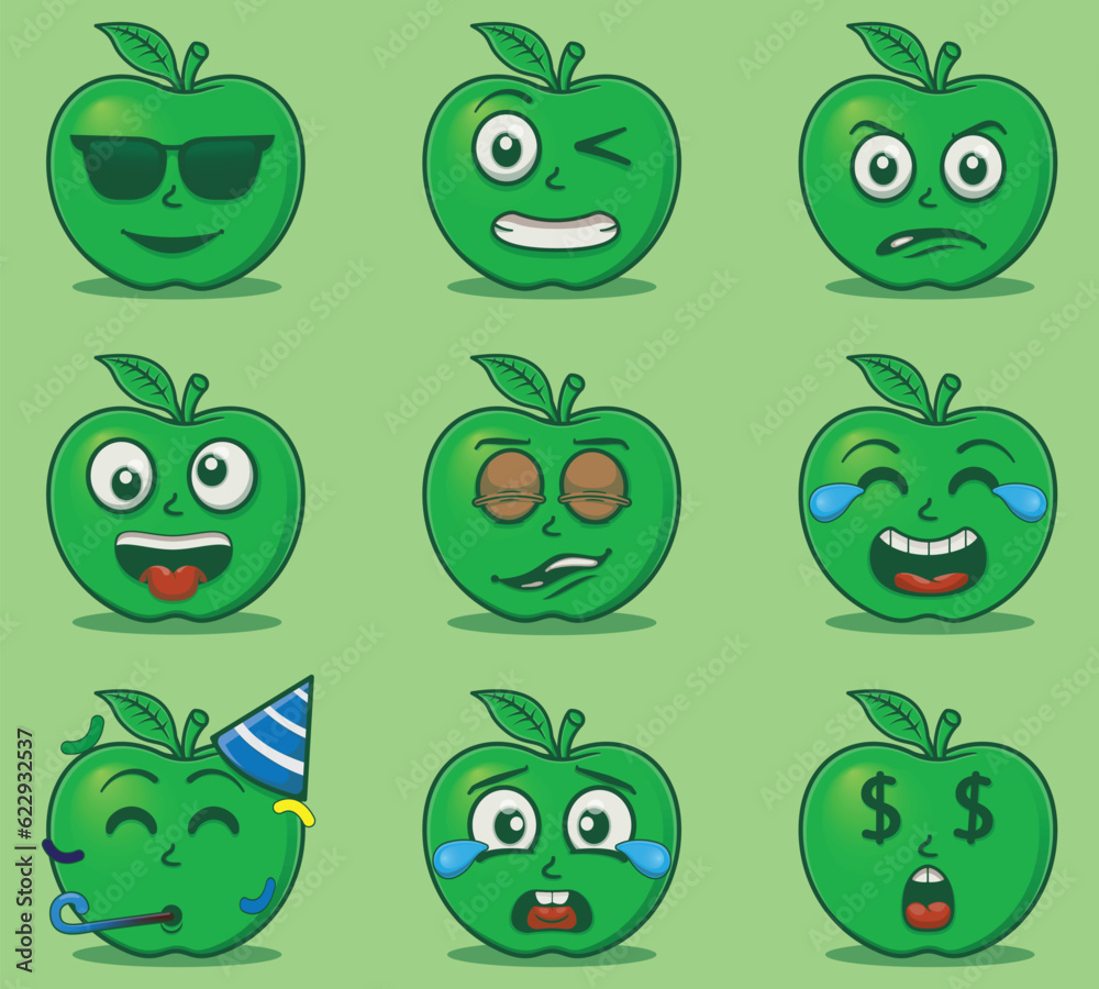 Cute and kawaii apple fruits character emoticon expression illustration ...