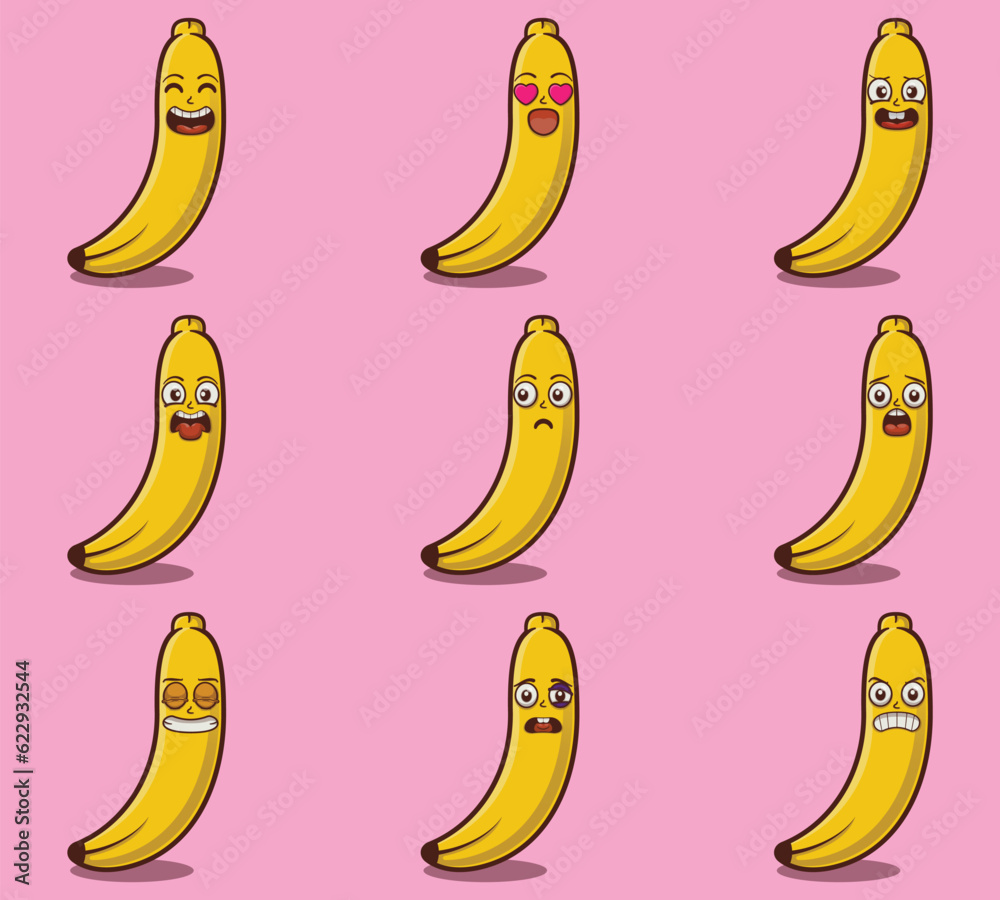 Cute and kawaii banana character emoticon expression illustration set ...