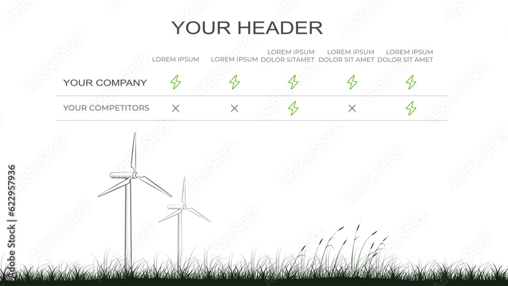 Sustainable power sources comparison chart template. Infographics table ...