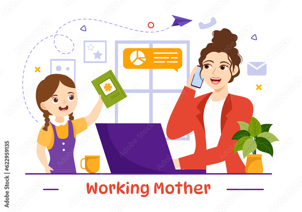 Working Mother Vector Illustration with Mothers who does Work and Takes ...