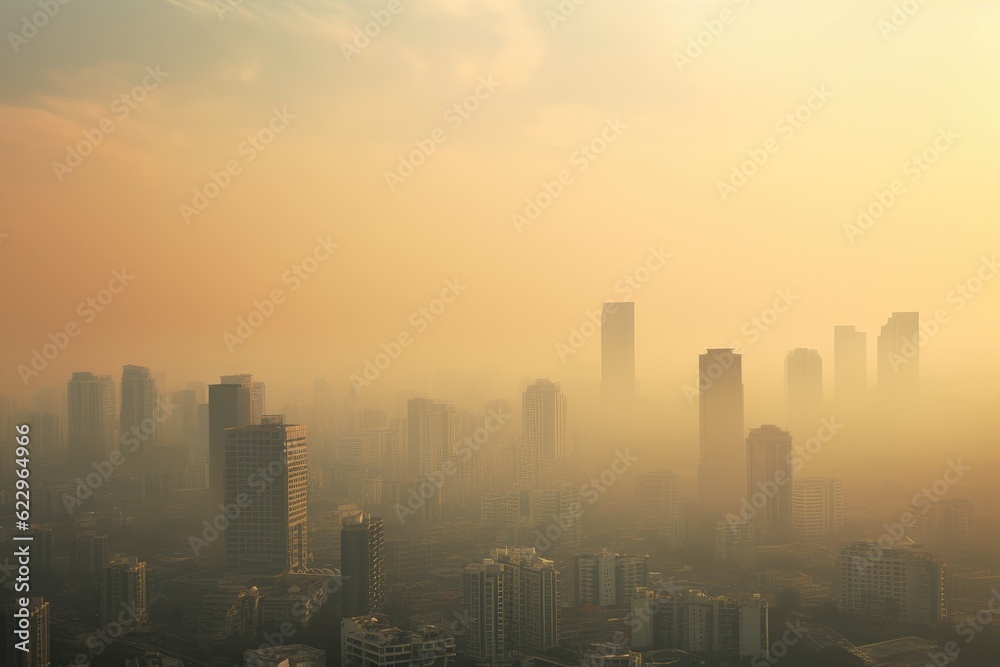 Foto de Stock City skyline and the air pollution, global warming ...