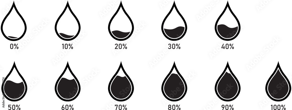 Blue Water droplet Level Gradient Chart Bars Template. 10% to 100% ...