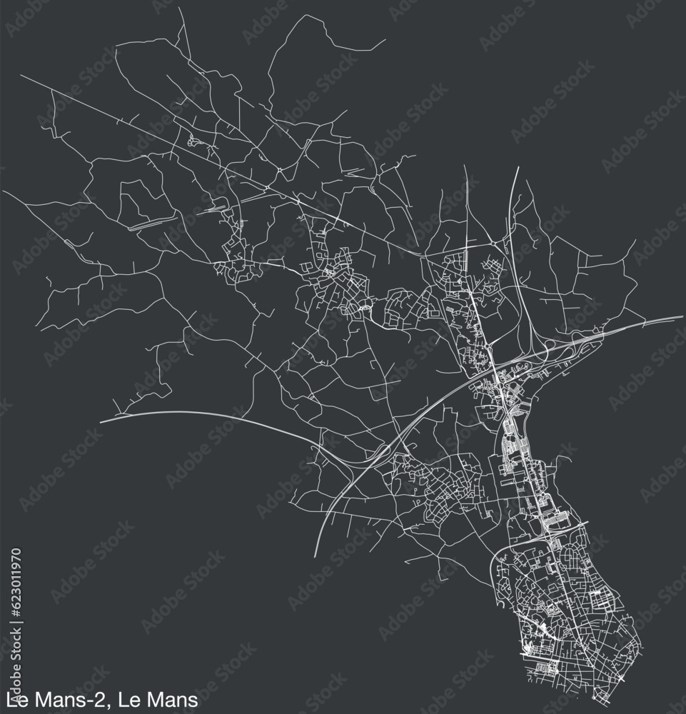 Detailed hand-drawn navigational urban street roads map of the LE MANS ...