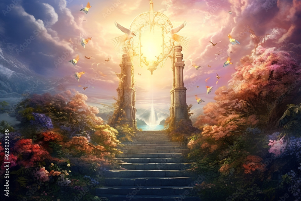 Culture and religion concept. Surreal illustration of path to heaven ...