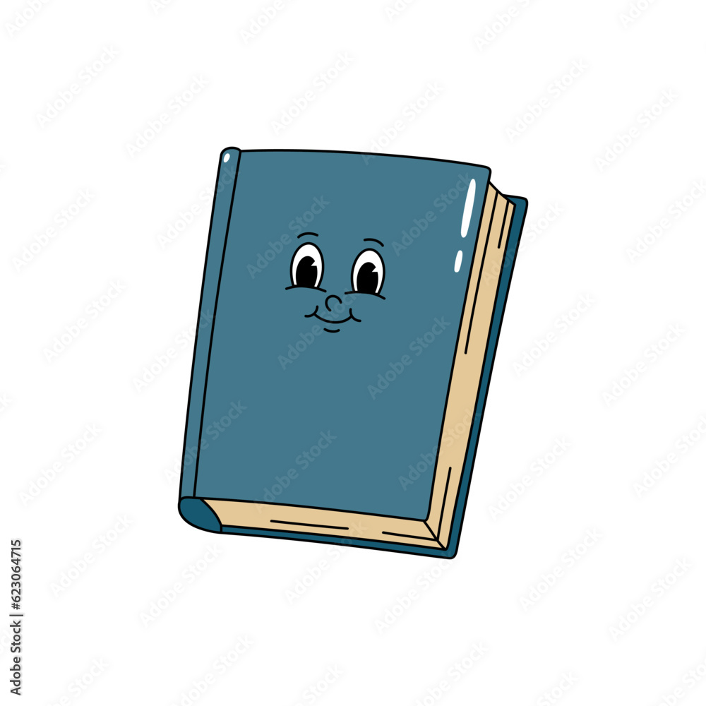 Vector cartoon retro mascot color illustration of book. Vintage style ...