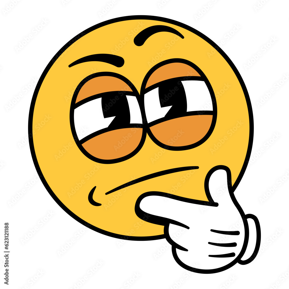 Vector de Stock Vector Cartoon Cute Thinking Face Emoji Isolated ...