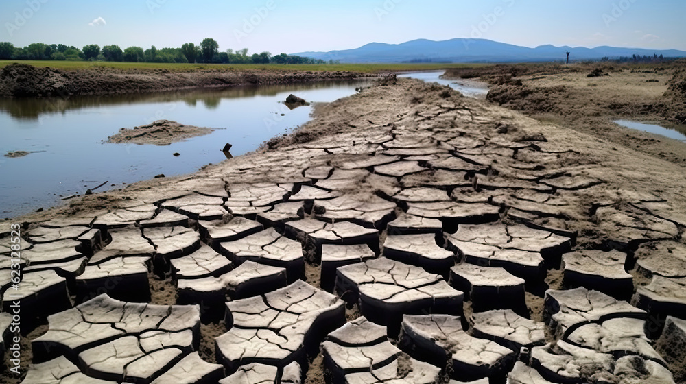 desert area, cracks in the ground. ground surface with cracks. drought ...