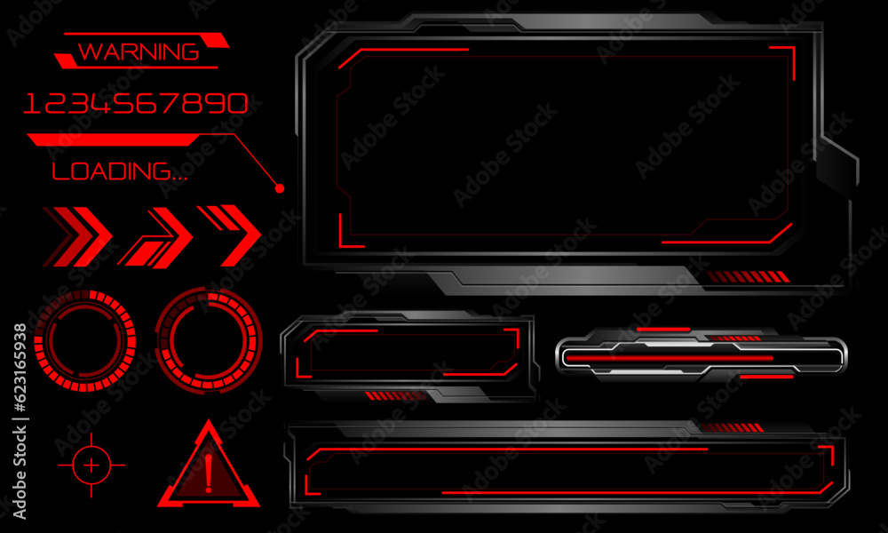 Vector of futuristic technology cyber HUD dashboard monitor red neon ...