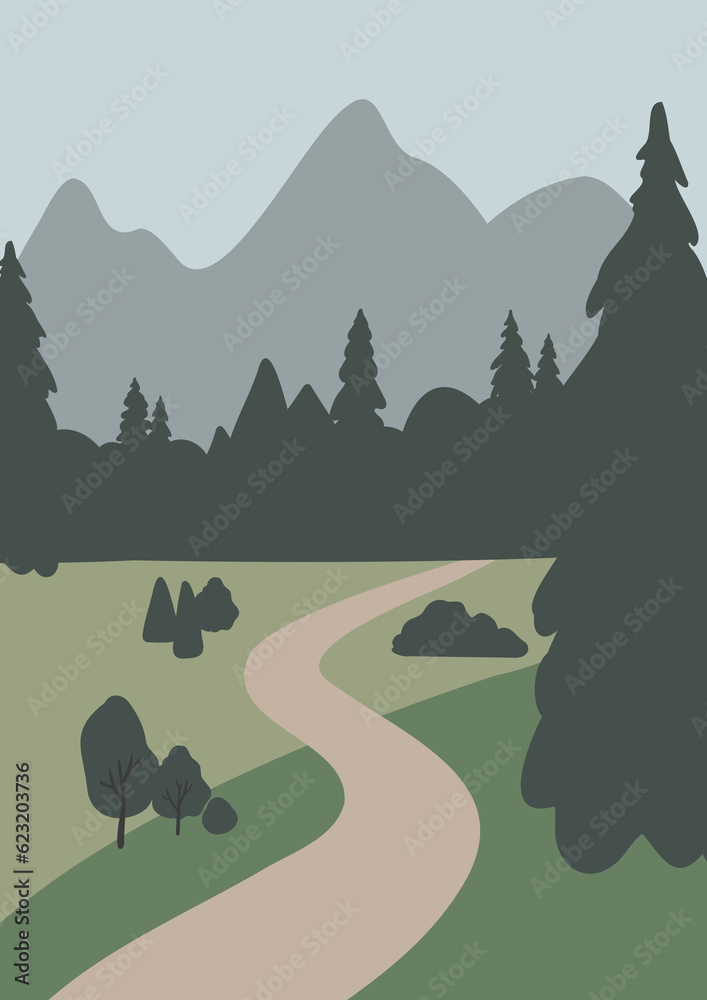 mountain landscape wall art illustration, abstract landscape clipart ...