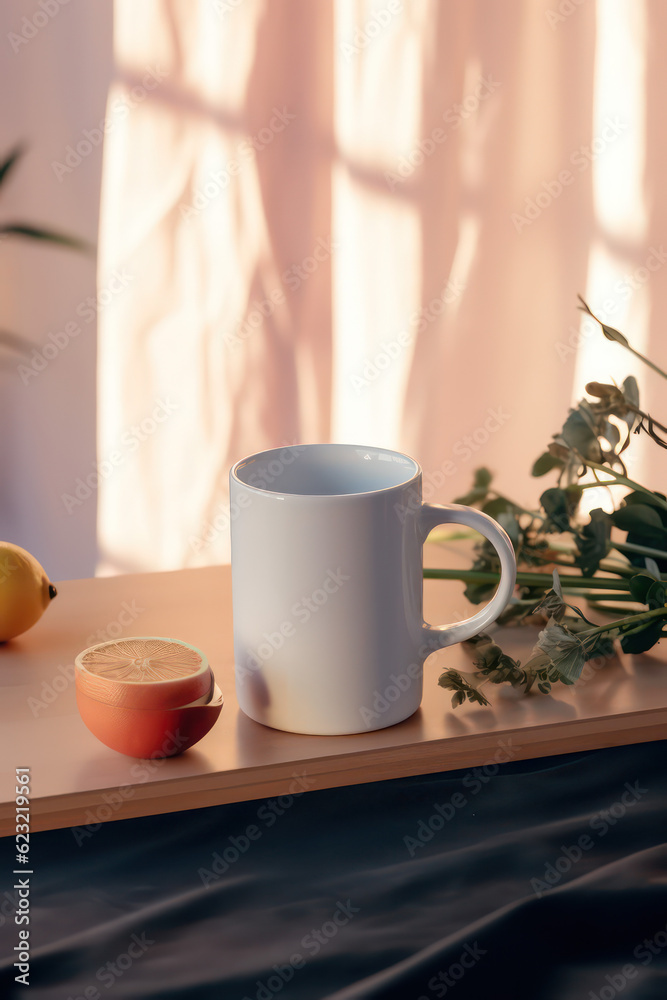 artistic mug mock up in a curated whimsical studio setting with natural ...