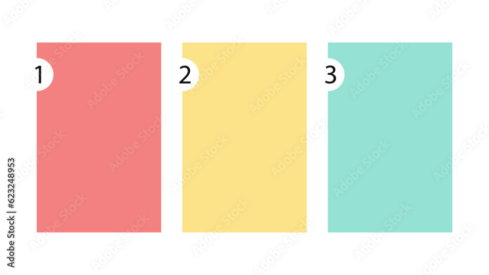 Three numbered multi-colored banners template for presentation. Three ...