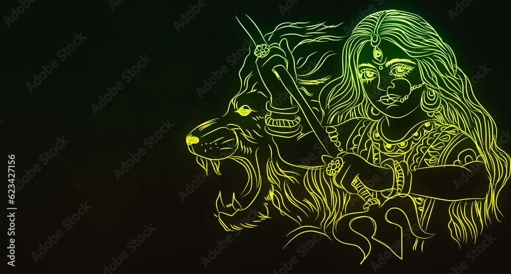3D Durga Maa bhavani green neon sign Stock Illustration | Adobe Stock