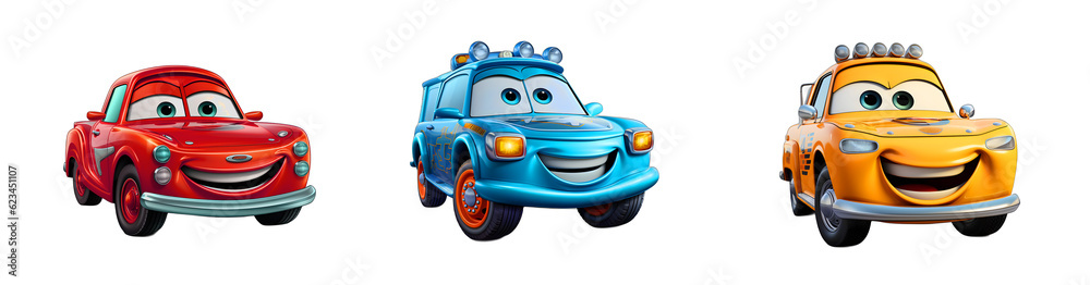 Set of happy smiling cars, cartoon character, collection of funny ...