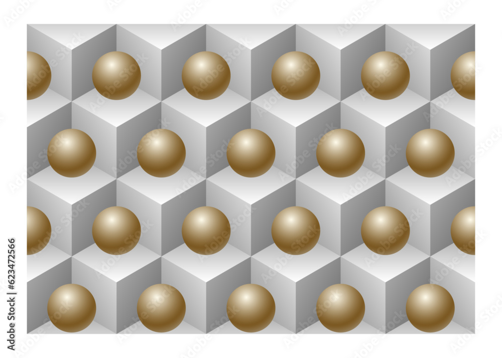 Seamless 3D pattern with white cubes and gold spheres. Infinity vector ...