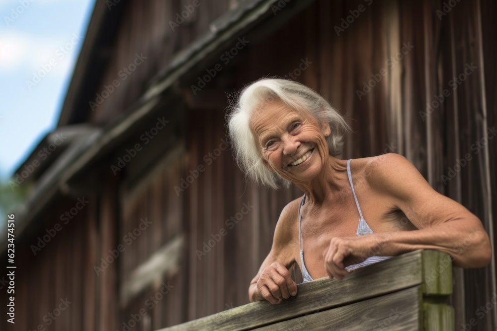 Environmental portrait photography of a grinning old woman wearing a ...
