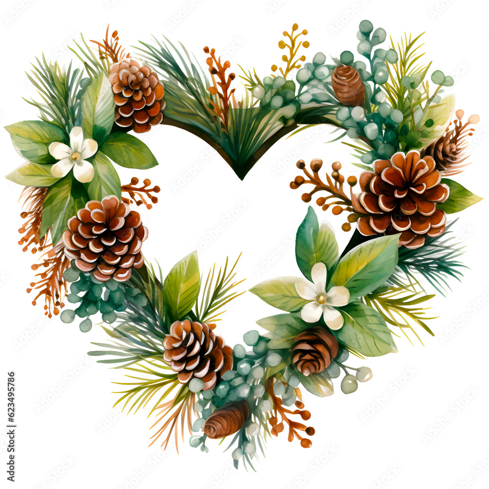 Floral watercolor christmas wreath clipart with transparent background ...