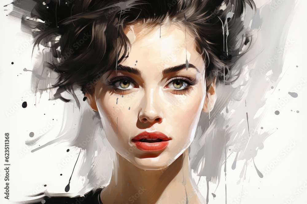 Beautiful young woman model face portrait. Glamour girl makeup fashion ...