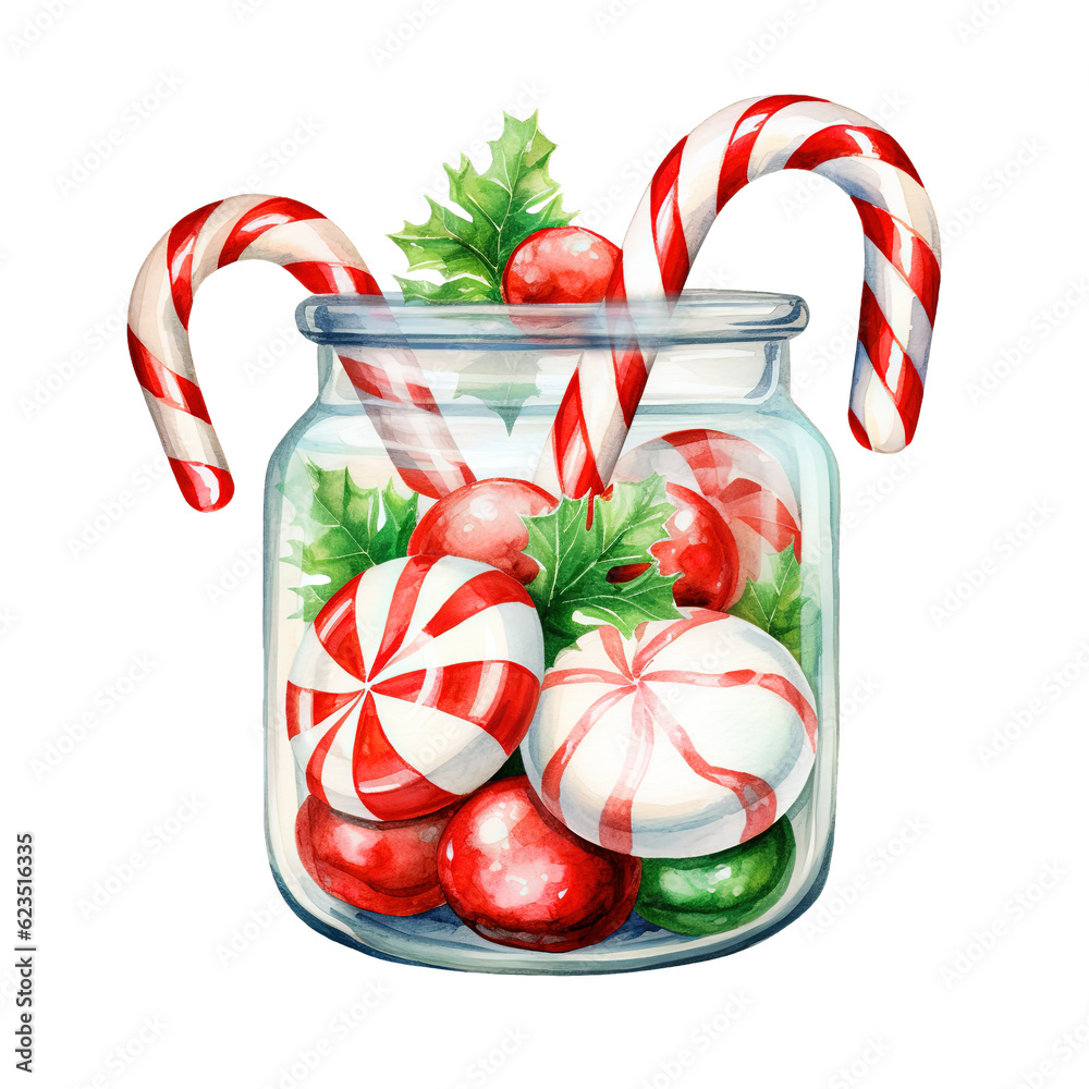 Ilustração Watercolor Christmas Candy Gift Set Clipart PNG Sublimation ...