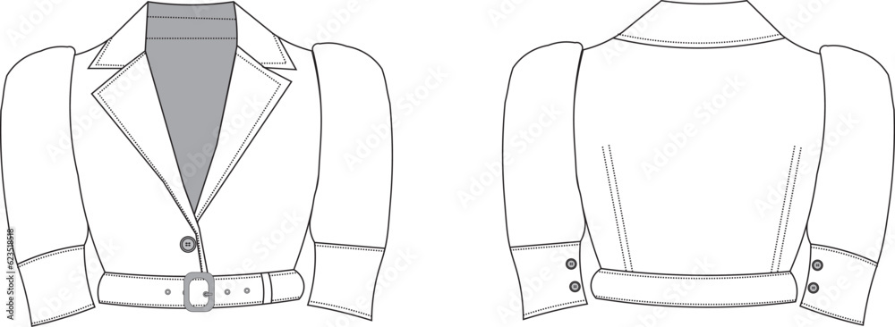 Vector de Stock jacket shirt cropped belt detailed technical drawing ...