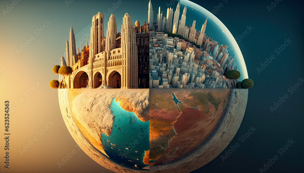 Cross section of planet Earth with Barcelona landmarks - Generative AI ...