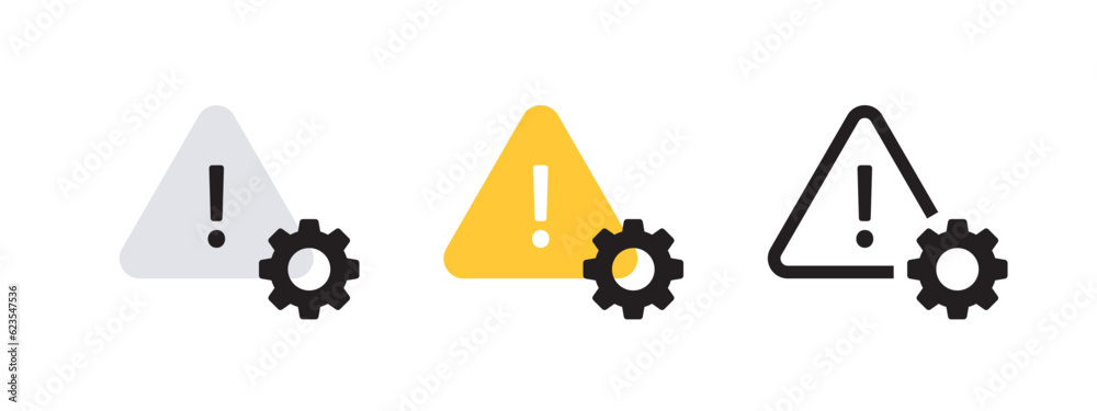 Warning sign with gears. Machine gear icons. Gear wheel collection ...