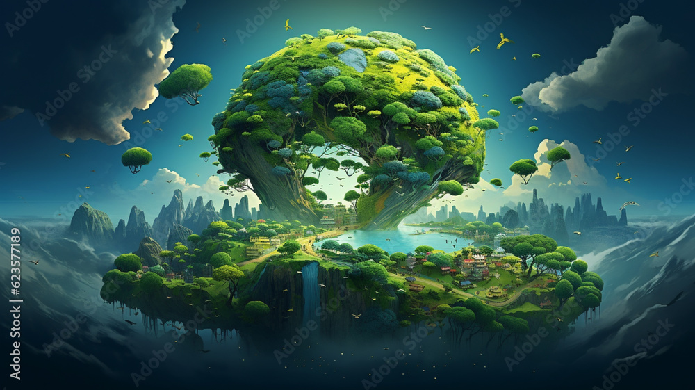 3D earth illustration, green nature environment, concept of ecology and ...