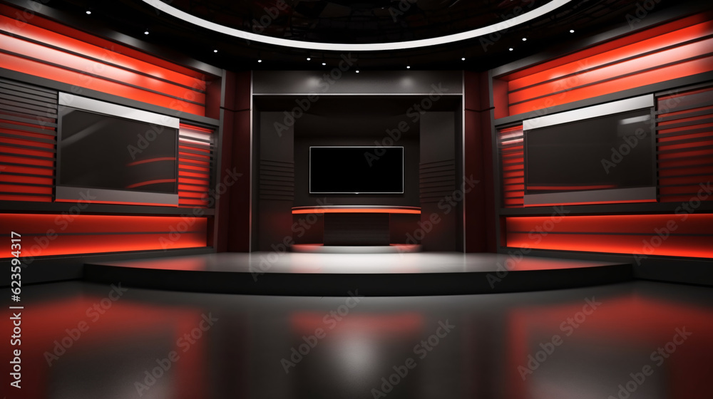 Tv Studio. Red studio. Backdrop for TV shows .TV on wall. News studio ...
