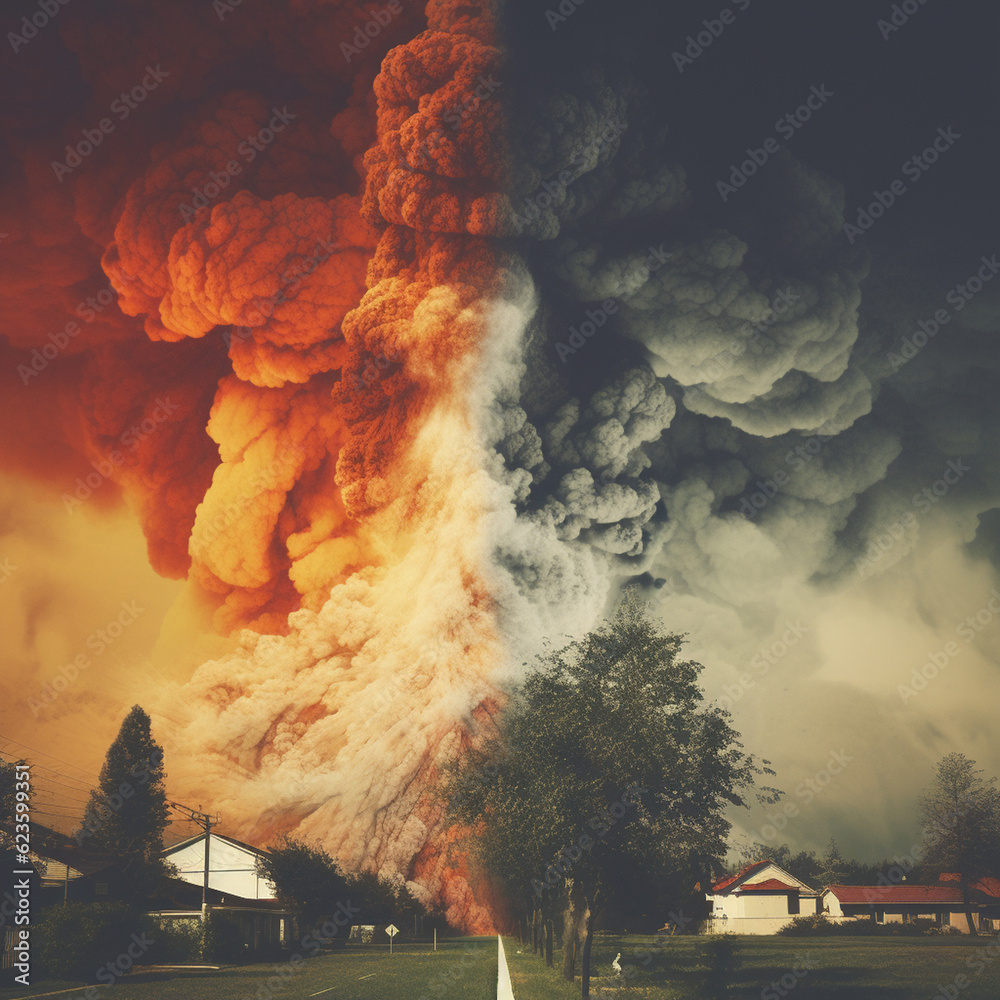 Extreme Weather Phenomenon with Tornado and Fire Hovering over House ...