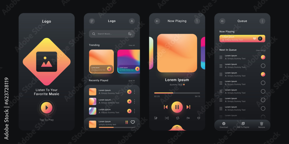 Music app ui template editable and vector Stock Vector | Adobe Stock