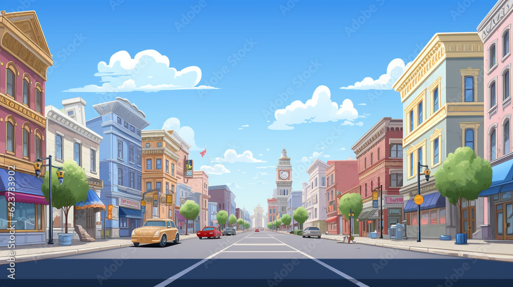 Main Street USA as animated flat 2d shaded cart wallpaper. Generative ...