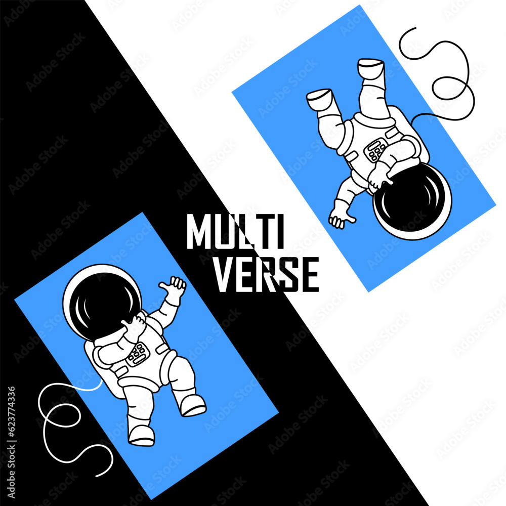 Multiverse with two astronauts from different worlds touching each ...