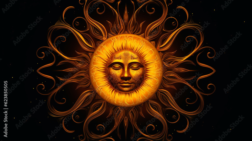 Gold sun wavy design, in the style of cosmic symbolism, realism with ...