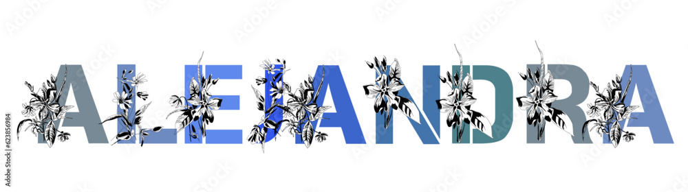 Woman's name Alejandra. Font composition named ALEJANDRA. Decorative ...