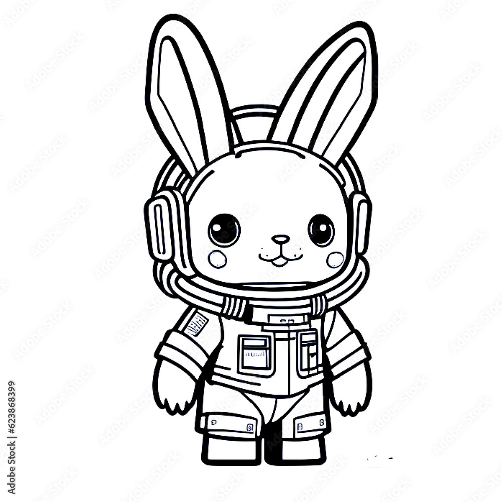 rabbit in an astronaut suit in a space helmet, standing on two feet ...
