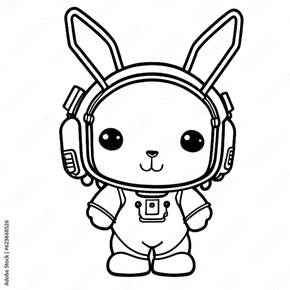 rabbit in an astronaut suit in a space helmet, standing on two feet ...