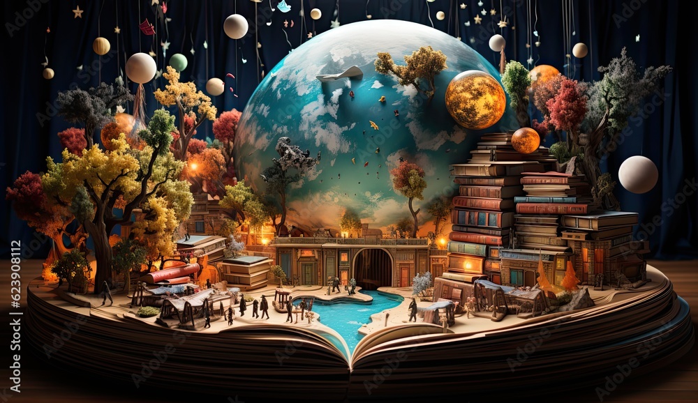 Fantasy world inside of the book. Concept of education imagination and ...