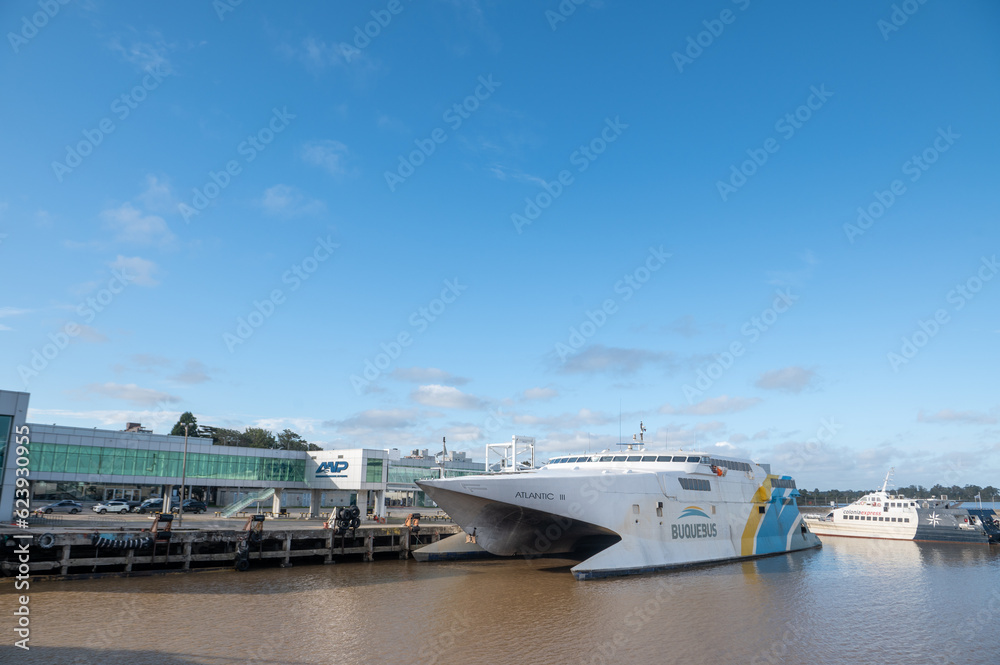 Buquebus Ferry in the Port of Colonia del Sacramento, ferry departure ...
