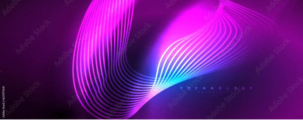 Techno neon wave lines, dynamic electric motion, speed concept ...