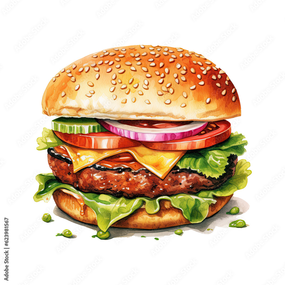 Watercolor hamburger clipart illustration. Generative AI Stock ...