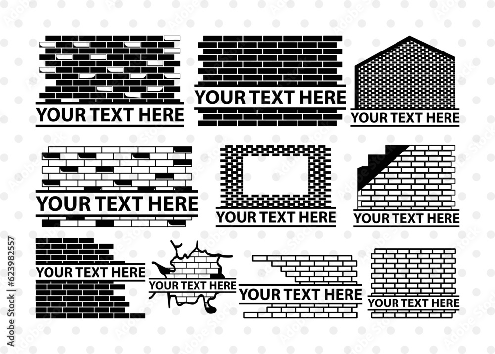 Brick Wall Split Monogram, Brick Wall SVG, Bricks Svg, Wall Svg, Brick ...