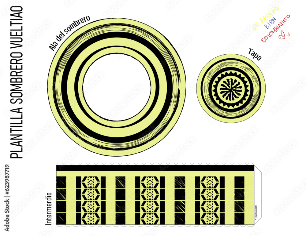 Vector de Stock Plantilla sombrero vueltiao (versión antigua), Colombia ...