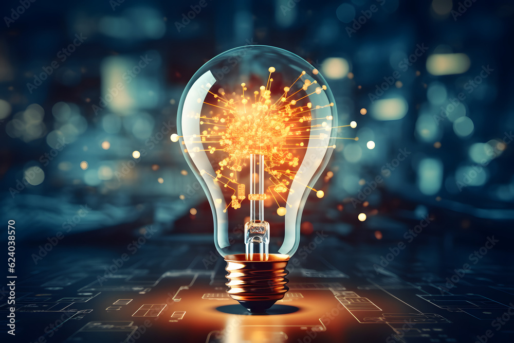 ภาพถ่าย Stock Technology light bulb in the dark | Adobe Stock