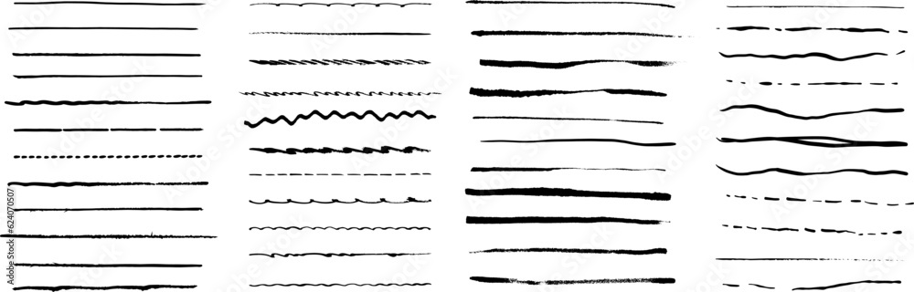 Marker hand-drawn line border set and scribble design elements. Black ...