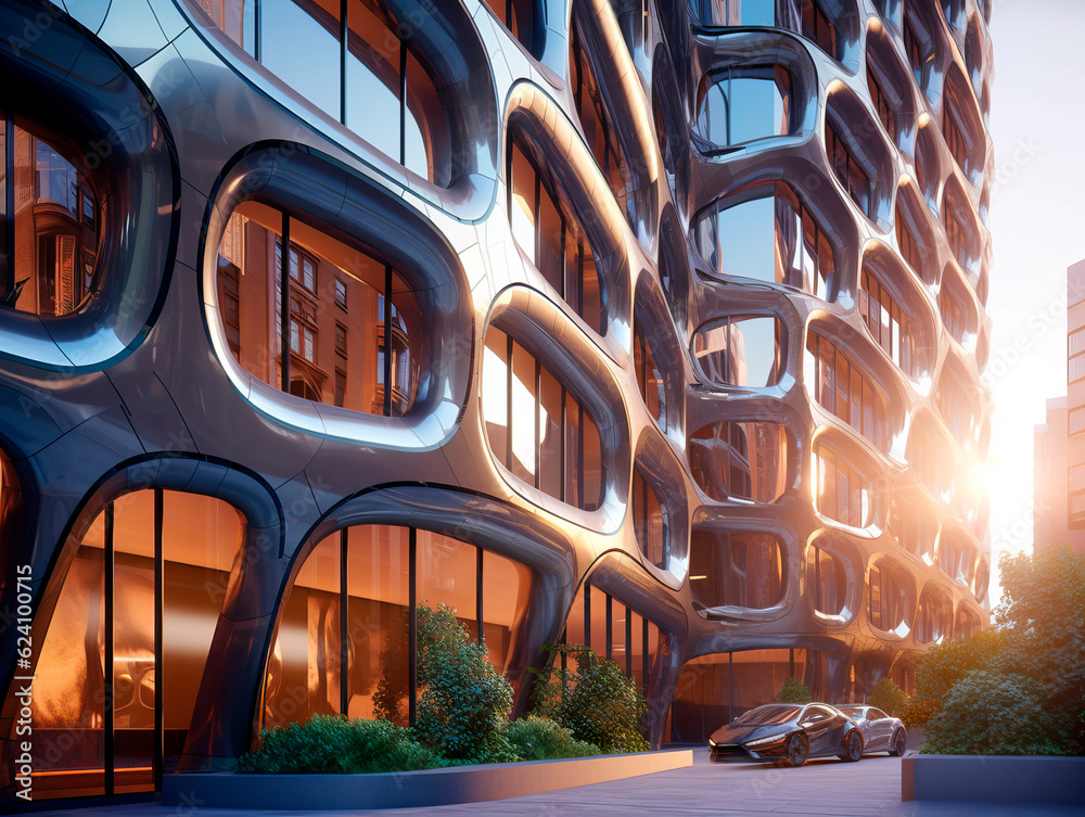 Futuristic concrete architecture design building exterior with ...