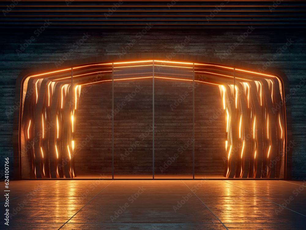 Entrance in Futuristic concrete architecture design building exterior ...