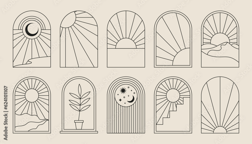 Boho frame arch vector illustration modern minimalistic retro aesthetic ...