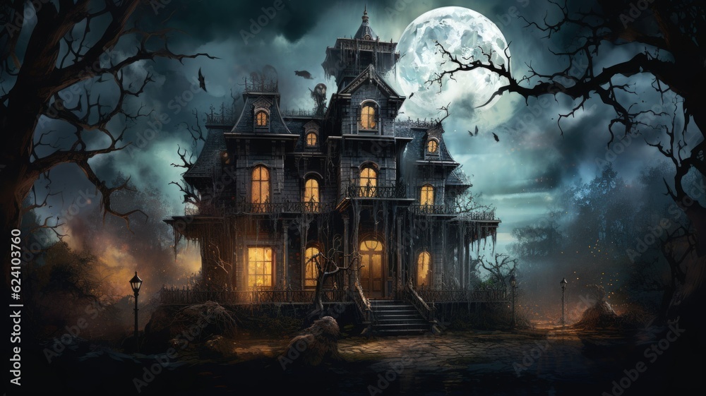 Spooky Halloween Backdrop Wallpaper. Digital Illustration. Generative ...